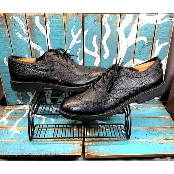 Born | Shoes | New Born Black Pebbled Leather Oxford Wingtip ...